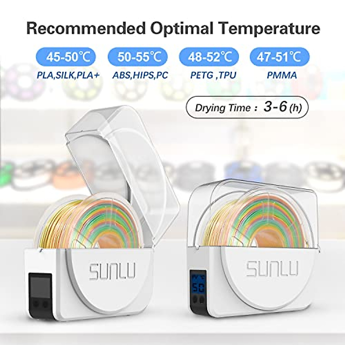 [2023 Official Upgrade] SUNLU 3D Printer Filament Dryer S1 Plus with Fan, Upgraded Dry Box for Filament Storage Holder, Compatible with 1.75 2.85 3.00 3D Filament, Keep Filament Dry During 3D Printing