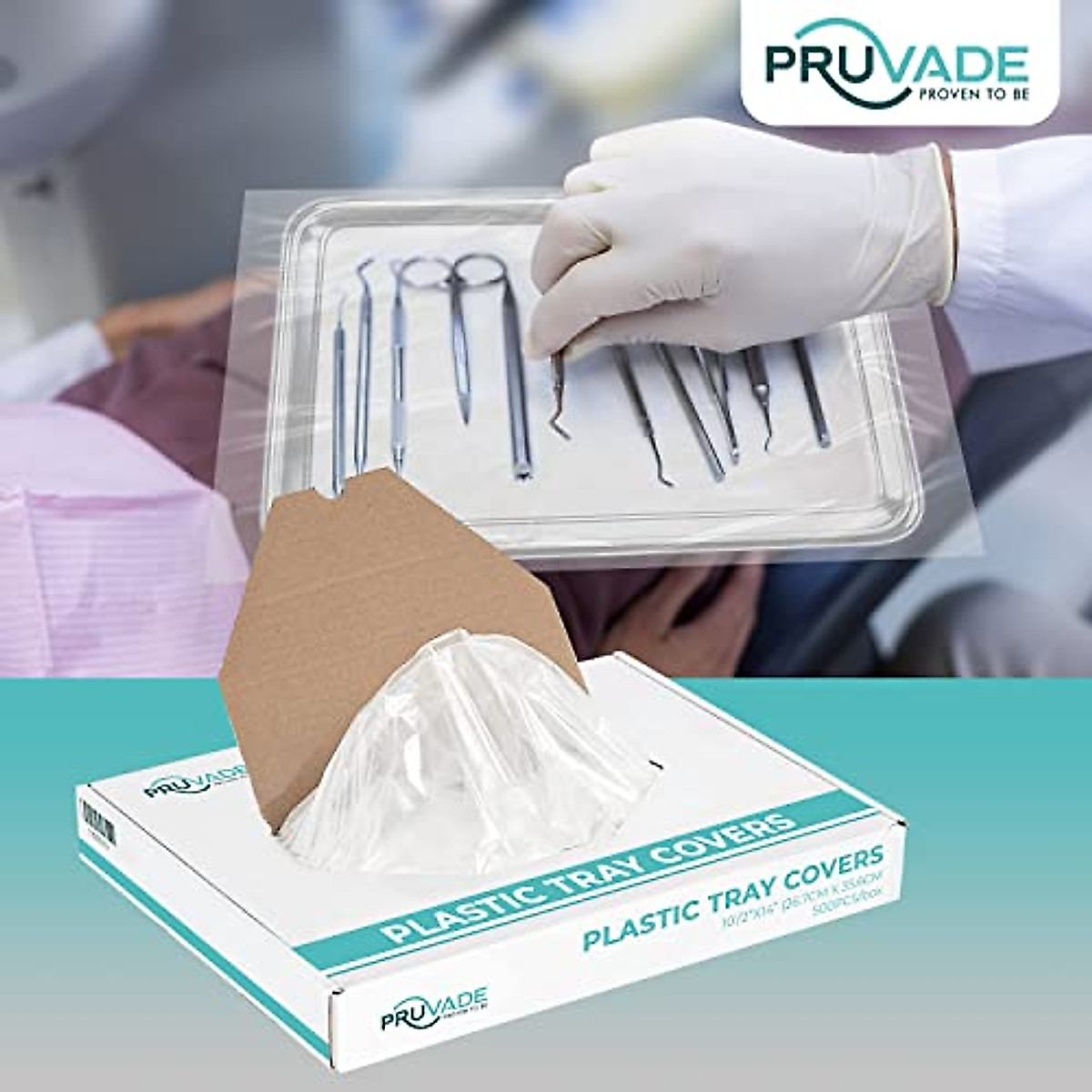 Pruvade Dental Plastic Tray Sleeves | Box of 500 | Disposable Clear Tattoo and Dental Tray Covers | Made of Clear Plastic, Barrier Between Tray and Instruments - Ritter Size B | Medium - 10.5” x 14”