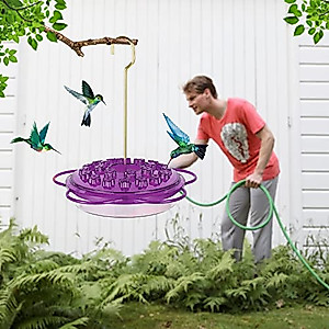 Oubaiyi 2Sets Hummingbird Feeder Outdoor Hanging,Leak-Proof,Outside Garden Saucer Feeders w/ Moat,Easy to Clean & Refill w/ 2Brush+1Cleaning Cloth), 1Red+1Purple+2Brush+1Cleaning Cloth, 10x7x7Inches