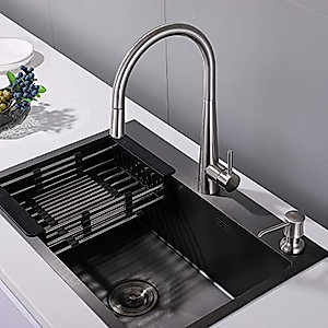 Soap Dispenser for Kitchen Sink Brushed Nickel, Built-in and Refill-from-Top Design with Liquid Hand & Dish Soap Bottle