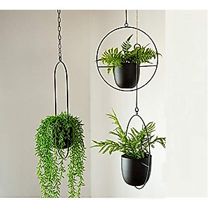 RISEON Boho Black Metal Plant Hanger,Metal Wall and Ceiling Hanging Planter, Modern Planter, Mid Century Flower Pot Plant Holder, Minimalist Planter for Indoor Outdoor Home Decor