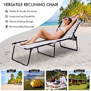 Tangkula Foldable Beach Lounge Chair for Outside, Sunbathing Chair with Removable Headrest, 4-Position Adjustable Backrest, Portable Tanning Chaise Lounger for Yard, Patio, Beach, Camping (1, Grey)