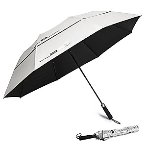 G4Free 62 Inch Portable UV Protection Large Golf Umbrella Automatic Open Double Canopy Big Sun Umbrella Windproof Oversize Sports Umbrellas(Silver/Black)