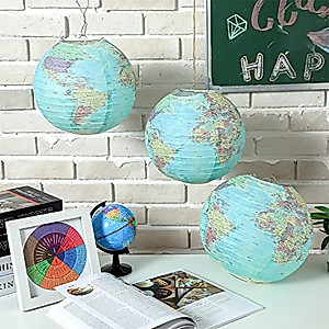 Retisee 12 Pcs 10 Inch Map Classroom Decorations Travel Themed Party Decorations World Map Globes Hanging Paper Lantern Earth Day Decorations for Home Earth Theme Party Decor Supplies