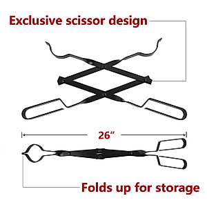 26-Inch Campfire Fireplace Tongs and Wood Fireplace Bellows Leather Fire Bellow Fire Pit Air Blower with Stainless Steel Nozzle, Outdoor Cooking Camping Chimney Pump Barbecue Fire Tools Accessories