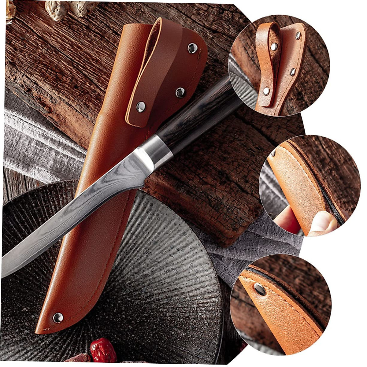 Zerodeko Glamping Accessories 4 Pcs Leather Sashimi Case Butcher Sleeve Chef Guard Blade Shield Shop Knives Long Guards Leather Sheath Cutter Cover for Restaurant Luxury Tool Pruner