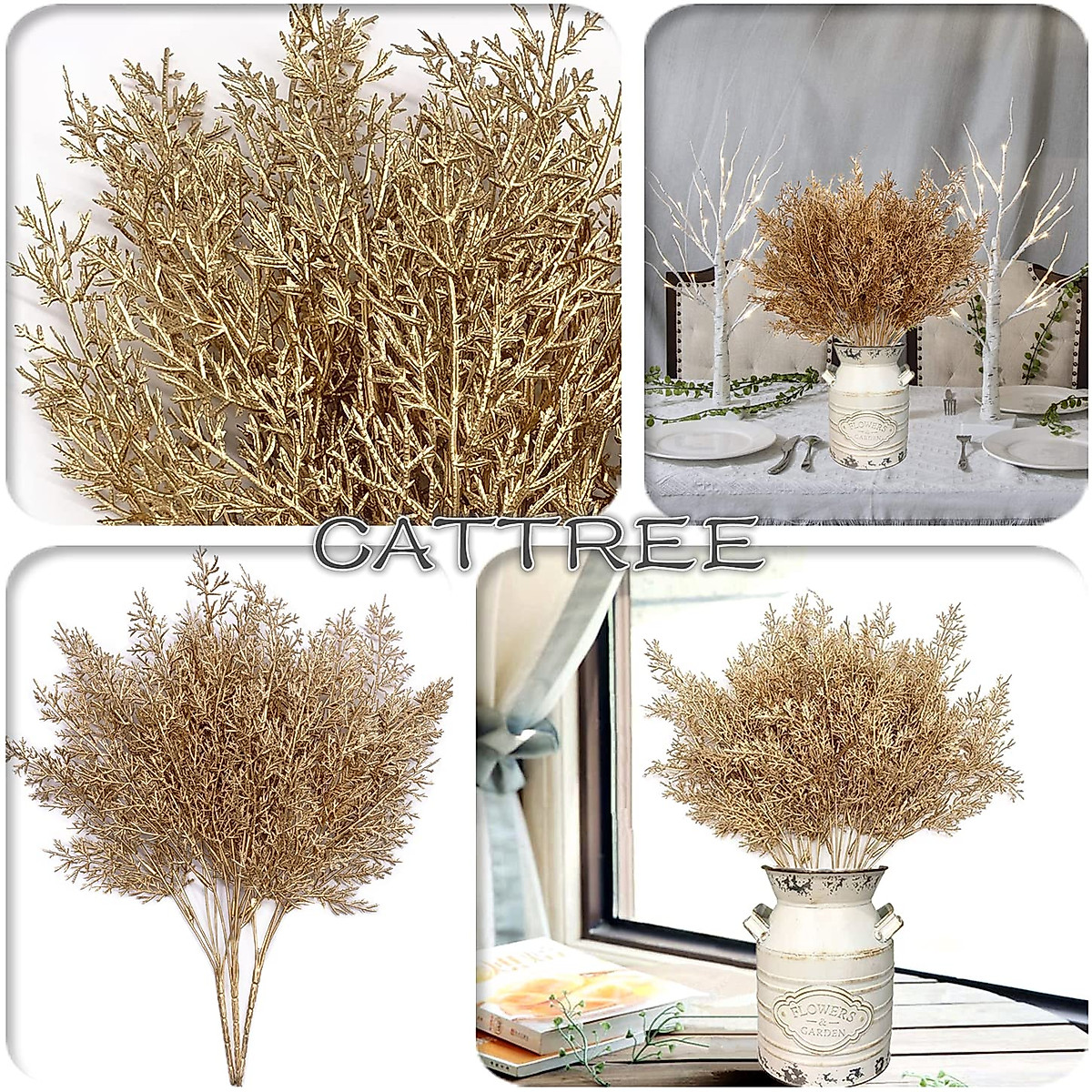Gold Antlers Grass Artificial Plants Christmas Decoration, Faux Golden Twig Branches Plastic Fake Branch Plant for Xmas Party Home Garden Indoor Outdoor Wedding Table Centerpiece DIY Decor - 3 Pack