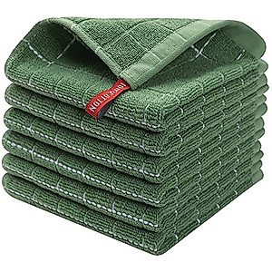 Homaxy 100% Cotton Terry Kitchen Dish Cloths, Ultra Soft and Absorbent Dish Towels for Kitchen, Perfect for Drying and Washing Dishes, 6 Pack, 12 x 12 Inches, Grass Green