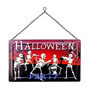 Halloween Iron Front Door Hanging Plate For Bar Pub Wall Decoration Indicator Hanging Square Sign Easy Hanging Halloween Party Hanging Sign Outdoors Decor Halloween Wooden Hanging Sign