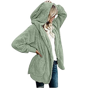 Ceboyel Womens Fleece Teddy Coats 2023 Trendy Hooded Winter Jacket Shaggy Faux Sherpa Cardigans Fashion Warm Clothessherpa Jacket Mint Green L