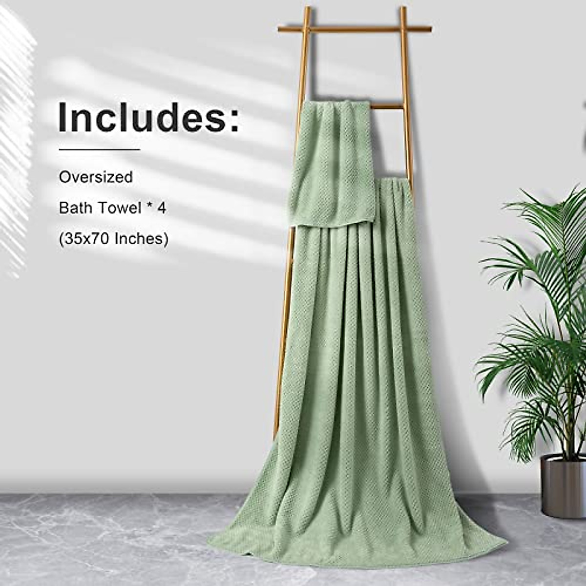 Extra Large Bath Towel Sheet Set 35x70 Inches - Oversized Bath Towels Set,Jumbo Large Microfiber - Quick Dry, Lightweight,Super Soft,Highly Absorbent Towel Set for Bathroom,Hotel,SPA,Pack of 4 (Green)