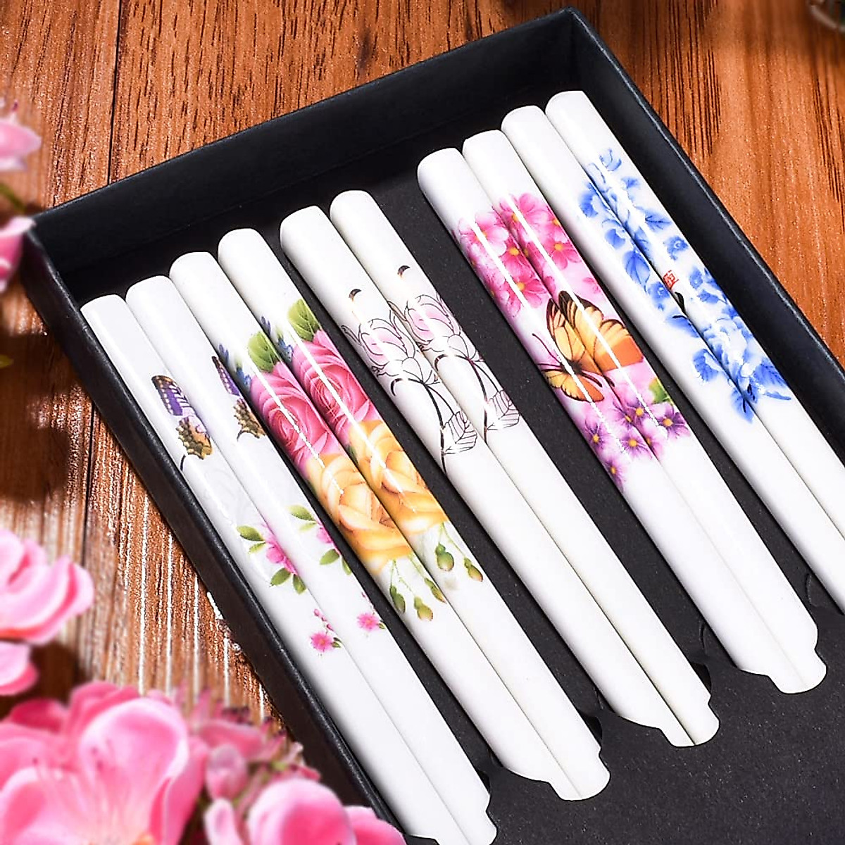 5 Pairs Porcelain Chopsticks, 9.5 Inch High-grade Bone Chopsticks, Reusable Dishwasher Safe