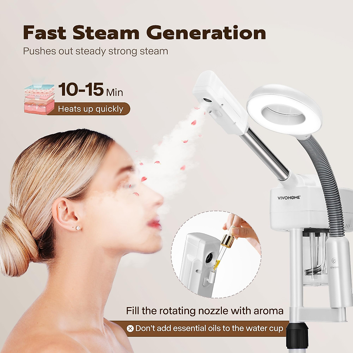 VIVOHOME Professional Facial Steamer for Esthetician with 5X Magnifying Lamp and Humidifier, 2 in 1 Ionic Face Steamer for Skin Spa for Home and Salon, Portable with Rolling Wheels