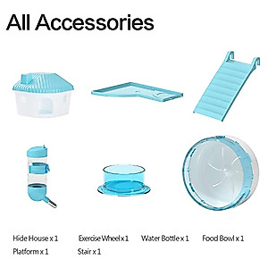 Large Hamster Cages and Habitats Small Animal Cage for Syrian Hamster (Sky Blue + Transparent Base)