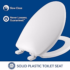 MAYFAIR 1880SLOW 000 Caswell Toilet Seat will Slowly Close and Never Loosen, ELONGATED, Long Lasting Plastic, White