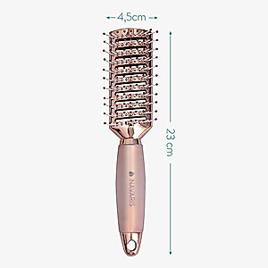 Navaris Vented Hairbrush - Vented Hair Brush with Gel Handle and Wide Set Bristles for Detangling and Styling Wet, Dry, Curly, Thick Hair - Rose Gold