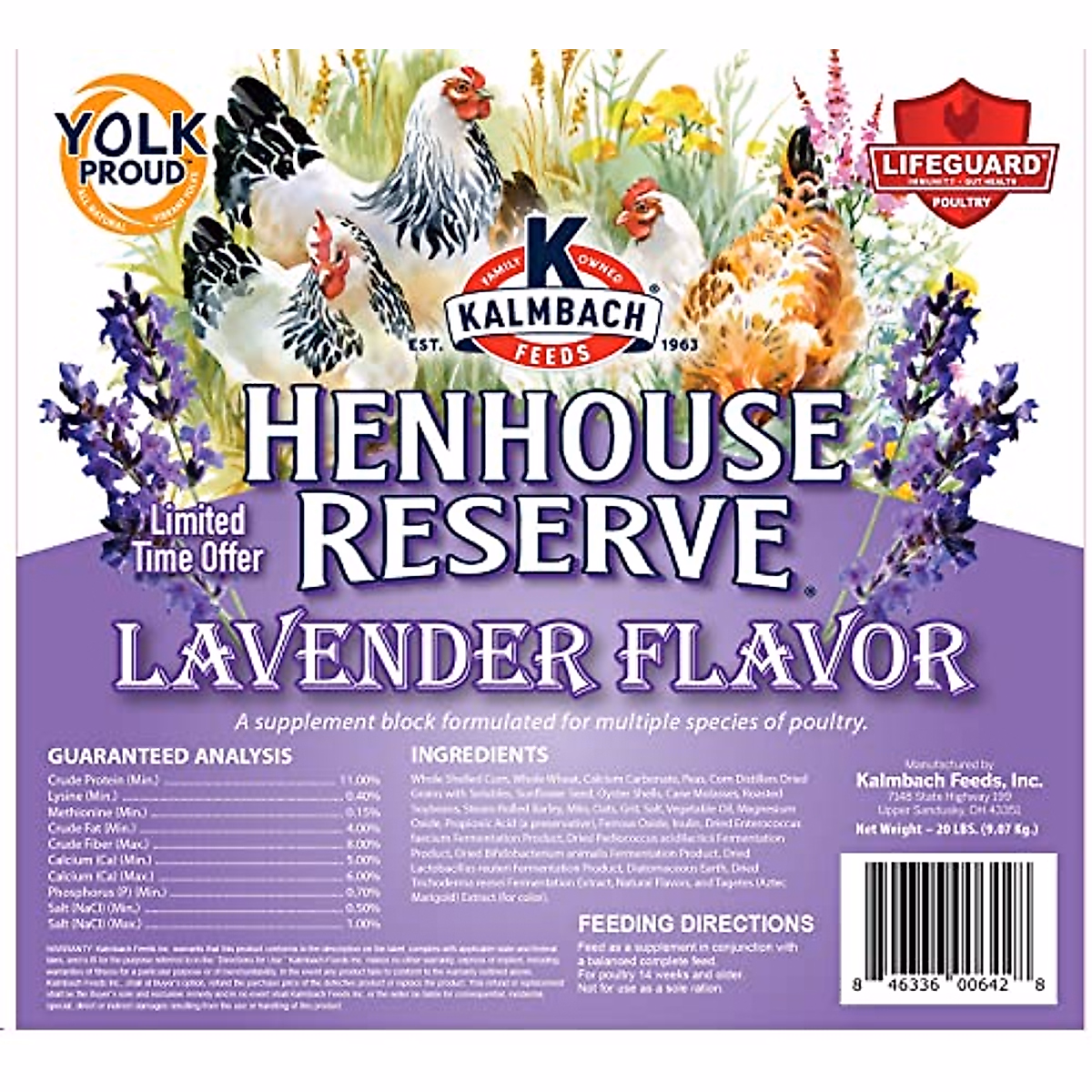 Kalmbach Feeds Henhouse Reserve Lavender Flavored Treat Block for Chickens, 20 lb