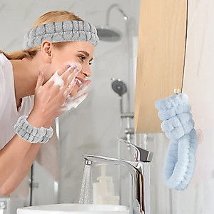 CERETIA Face Wash Headband and Wristband Set of 2, Wrist Towels for Washing Face with Holder Microfiber Wristbands for Washing Face Absorbent Spa Wristbands Wrist Scrunchies Face Washing Wristbands