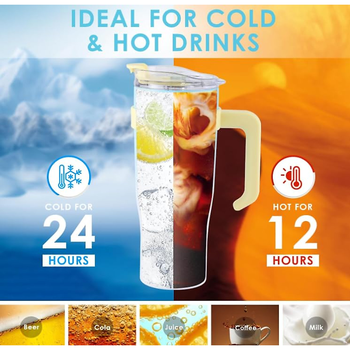 Zen Living 40oz Tumbler with Handle and Straw|100% Leakproof|Made of Stainless Steel and Double Vacuum Sealed|Cup Friendly Base |BPA Free|Assorted Colors (Rainbow)