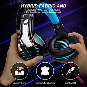 NPET HS10 Stereo Gaming Headset for PS4 PC Xbox One PS5 Controller, Noise Cancelling Over Ear Headphones with Mic,LED Light, Bass Surround, Soft Memory Earmuffs for Laptop Mac Nintendo NES Games