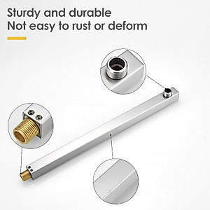 BESy 12 Inch Rain Shower Head, 12" Square Rainfall & High Pressure Stainless Steel Bath Showerhead, 20 Inches Straight Extended Shower Arm With Flange, Rain Shower Head Extension Arm Brushed NIckel