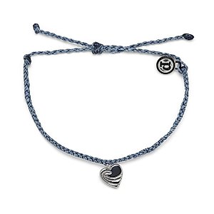 Pura Vida Silver Surf Love Bracelet - 100% Waterproof, Adjustable Band - Brand Charm, Blue