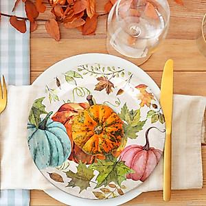 AnyDesign 40Pcs Thanksgiving Fall Paper Plates Watercolor Pumpkins Round Disposable Plates Retro Pumpkin Harvest Design Plates for Fall Theme Party Holiday Banquet Dinnerware Supplies