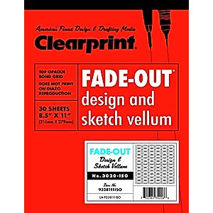 Clearprint 3020 Bond Pad with Printed Fade-Out 30-Degree Isometric Grid, 20 lb., 8-1/2 x 11 Inches, 30 Sheets, White, 1 Each (932811ISO)