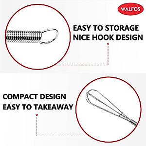 Walfos Mini Whisk,Non-Rust Whisk,304 Stainless steel Small Whisk.Heat Resistant 450℉.6+8Inch Tiny whisk Nice for Whisking, Blending Ingredients, Beating, Mixing Sauces (Silver)