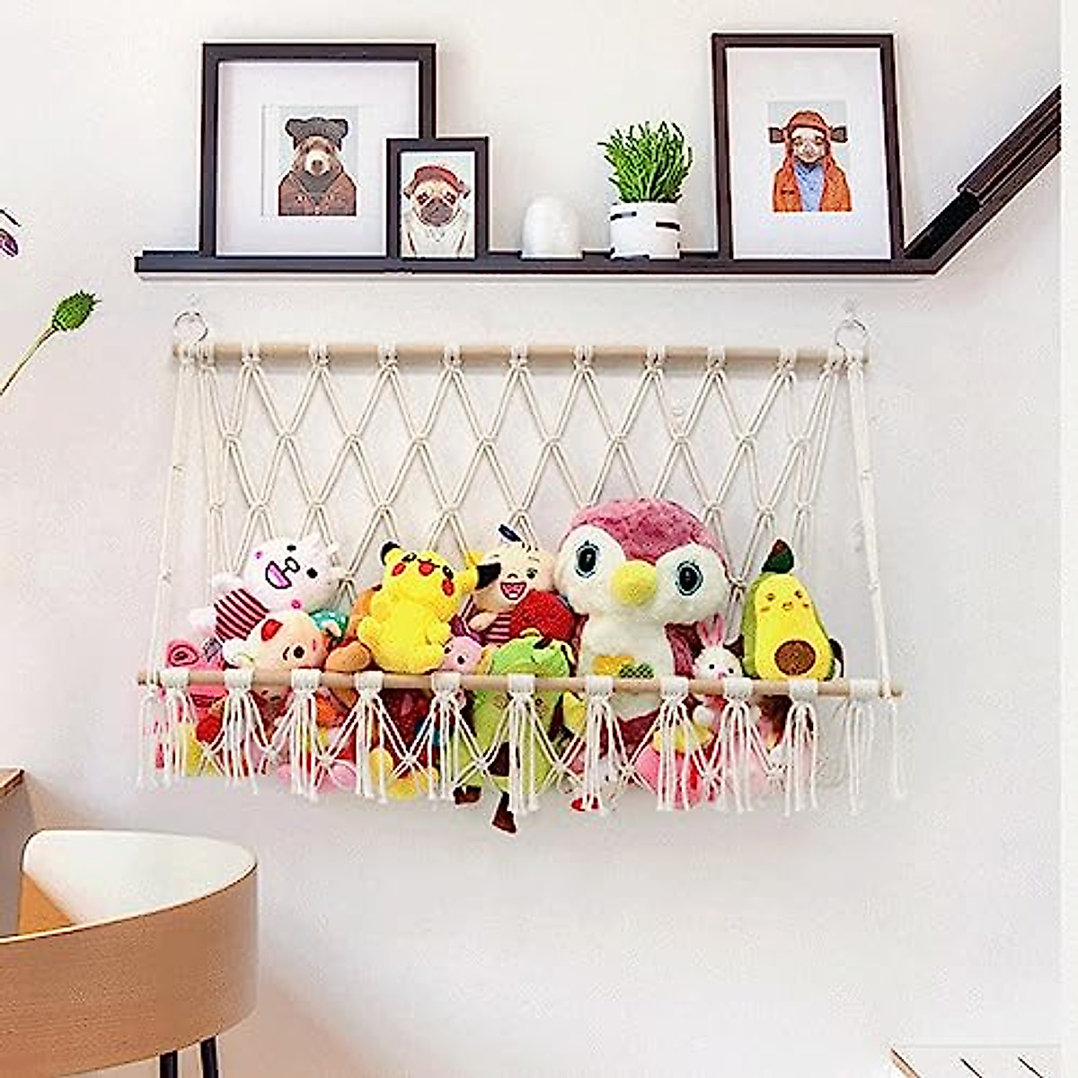Stuffed Animal Net or Hammock,Boho Handmade Cute Stuffed Animals Storage For Hanging,Toy Storage Organizer For Kids Bedroom (Beige 3)