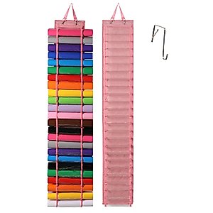 AGX Bravo Vinyl Roll Holder with 48 Compartments - Clear Vinyl Storage Organizer Wall Mount/Over The Door, Hanging Craft Vinyl Storage Rack with Door Hooks and Strap (pink)