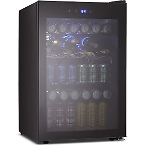 LHRIVER Countertop Mini Fridge,4.4cu.ft Beverage Refrigerator and Cooler with Glass Door, Adjustable Shelves,145 Can Compact Refrigerators or Office,Dorm Room,Home