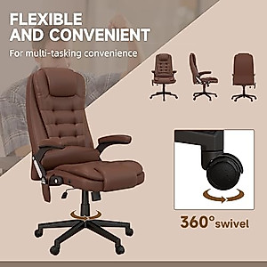 HOMCOM High Back Vibration Massage Office Chair with 6 Vibration Points, Heated Reclining PU Leather Computer Chair with Armrest and Remote, Brown