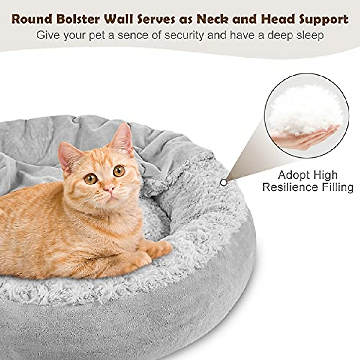 JOEJOY Small Dog Bed Cat Bed with Hooded Blanket, Cozy Cuddler Luxury Orthopedic Puppy Pet Bed, Donut Round Calming Anti-Anxiety Dog Burrow Cave Bed - Anti-Slip Bottom and Machine Washable 23 inch