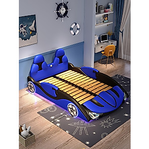 avanez Bed, Sports car Design, Artificial Leather Material, Soft Bed Frame, with Storage Box, can be Separately Equipped with Queen Standard Mattress (red)