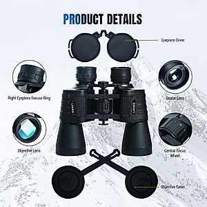 30x50 High Powered Binoculars for Adults, Waterproof Compact Binoculars with Low Light Vision for Bird Watching Hunting Football Games Travel Stargazing Cruise with Carrying Bag