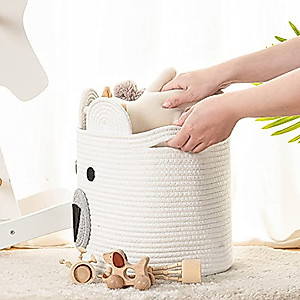 CherryNow Bear Basket, Cotton Rope Basket, Woven Laundry Hamper, Toy Storage Bin for Kids, Clothes in Bedroom, Baby Nursery & Living Room, 10'' (H) x 12'' (D)