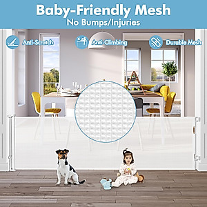 75 Inch Extra Wide Baby Gate for Wide Openings Indoor Outdoor Retractable Baby Gates Extra Wide Retractable Dog Gate Long Baby Gate Dog Gates for The House Extra Wide Child Gates for Doorways, White