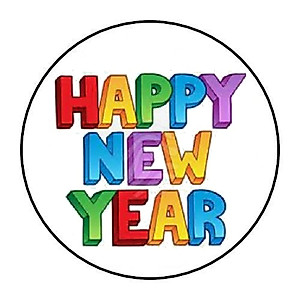 48 Happy New Year Colorful Envelope Seals Labels Stickers 1.2" Round