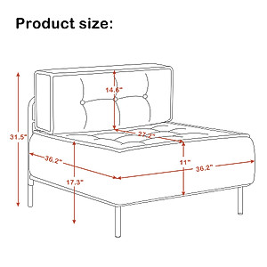MCombo Modular Sofa Couch with Removable Cushion, 1 Seater Accent Armless Sofa Chair, Upholstered Middle Seat for Living Room, Apartment, Office 4644 (Grey)