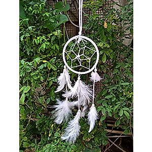 FIKIMOS Dream Catchers Wall Decor, Handmade Feather Bedroom Home Car Decor Nursery Room Hanging Decoration (3" White Ring)