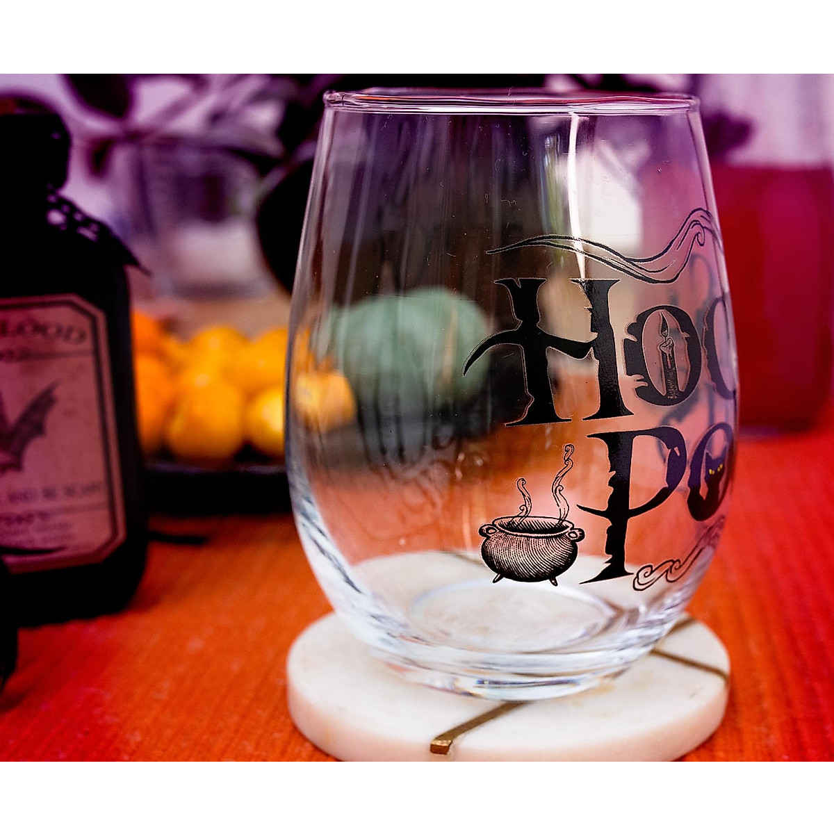 Disney Hocus Pocus Teardrop Stemless Wine Glass | Tumbler Cup For Mimosas, Cocktails | Home Barware For Liquor, Kitchen Decor | Sanderson Sisters Halloween Gifts And Collectibles | Holds 20 Ounces