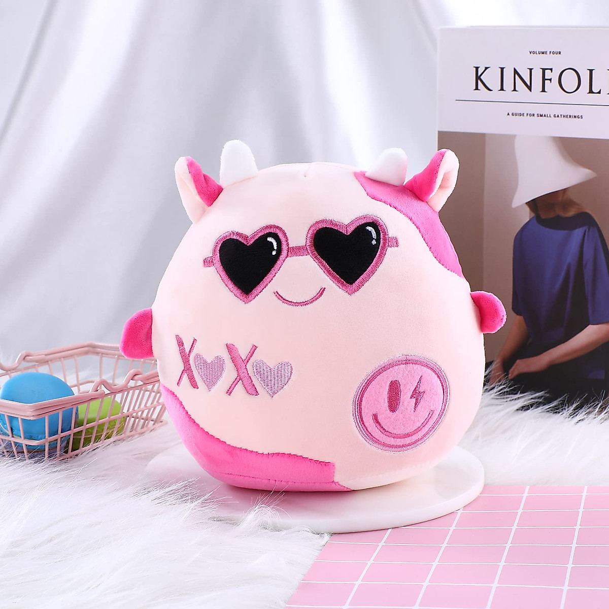 refavor Cow Stuffed Animal - 8 Inch Preppy Cute Plushies Y2K Soft Stuffed Animals for Girls Gift Pink Stuffed Animal Cow Plush Pillows Gifts Kids Valentines Cow Stuffed Animals Plush Toys(Rosie)
