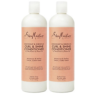 SheaMoisture Hair Conditioner Curly Hair Products, Coconut & Hibiscus Curl & Shine Conditioner, Shea Butter, Coconut Oil, Vitamin E & Neem Oil, Frizz Control, Family Size (2-Pack, 16 Fl Oz Ea)