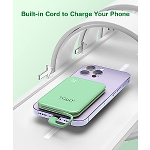 TG90° 4500mah Small Power Bank with Built-in Cable, Pocket Friendly Portable Battery Pack Charger Compatible with iPhone 14/14 Pro/13/13 Pro/12/12 Pro/11/11 Pro/X/XS/SE and More