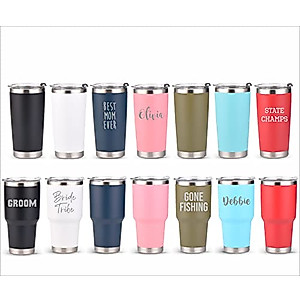 Custom Laser Engraved Insulated 20oz & 30oz Tumblers w/Splash Proof Lid - Personalized Gifts (30oz Tumbler, Black)