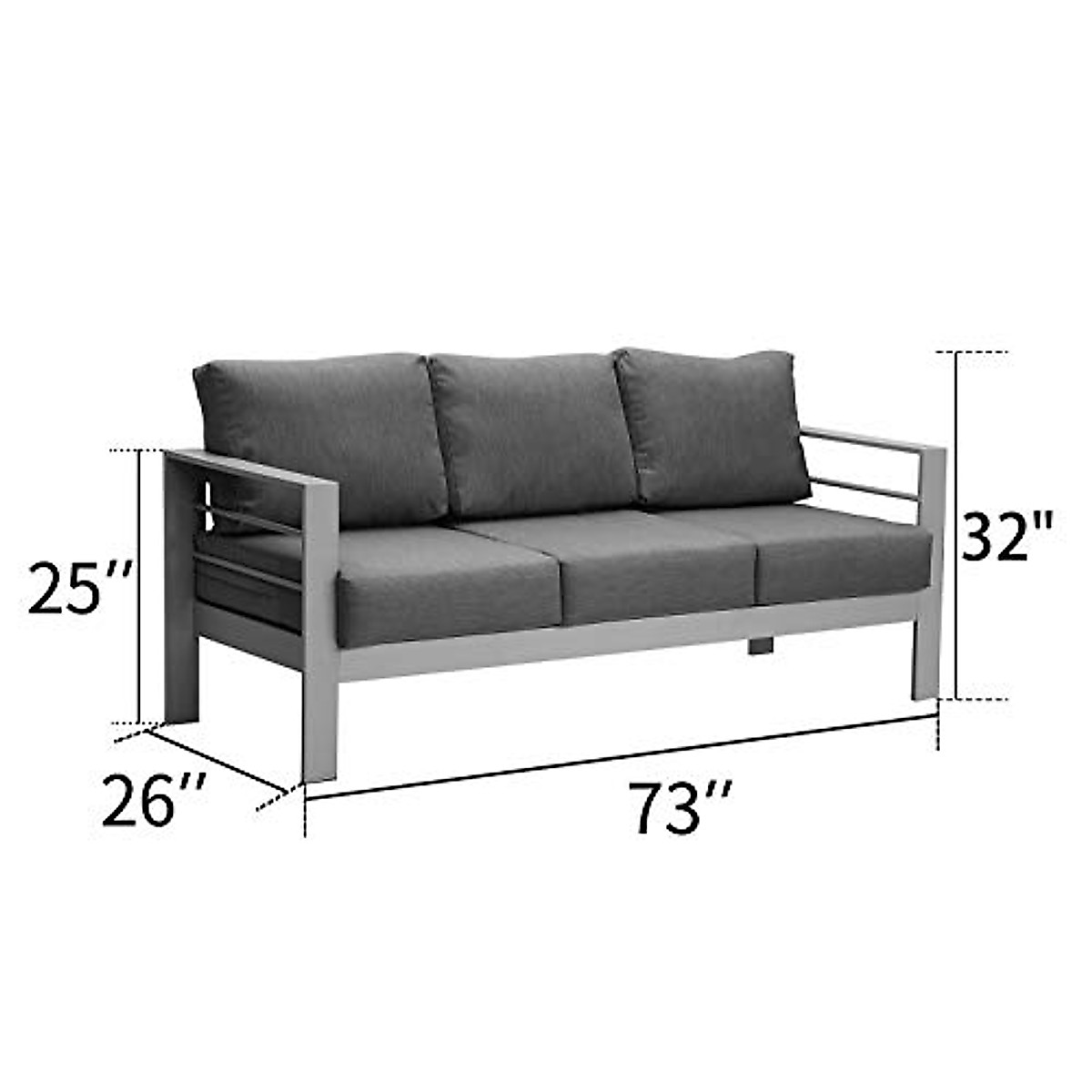 Solaste Outdoor Couch Aluminum Patio Furniture Sofa, 3-Seat All-Weather Metal Outdoor Patio Furniture with Cushions,Dark Grey