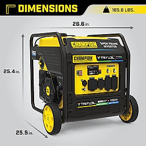 Champion Power Equipment 201176 9000-Watt Electric Start Tri-Fuel Open Frame Inverter Generator with CO Shield