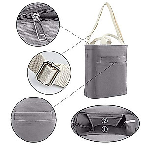Large Canvas Tote Casual Work Shoulder Bag Daily Cross-body Hobo Handbags with Detachable Shoulder Strap (LIGHT GREY)