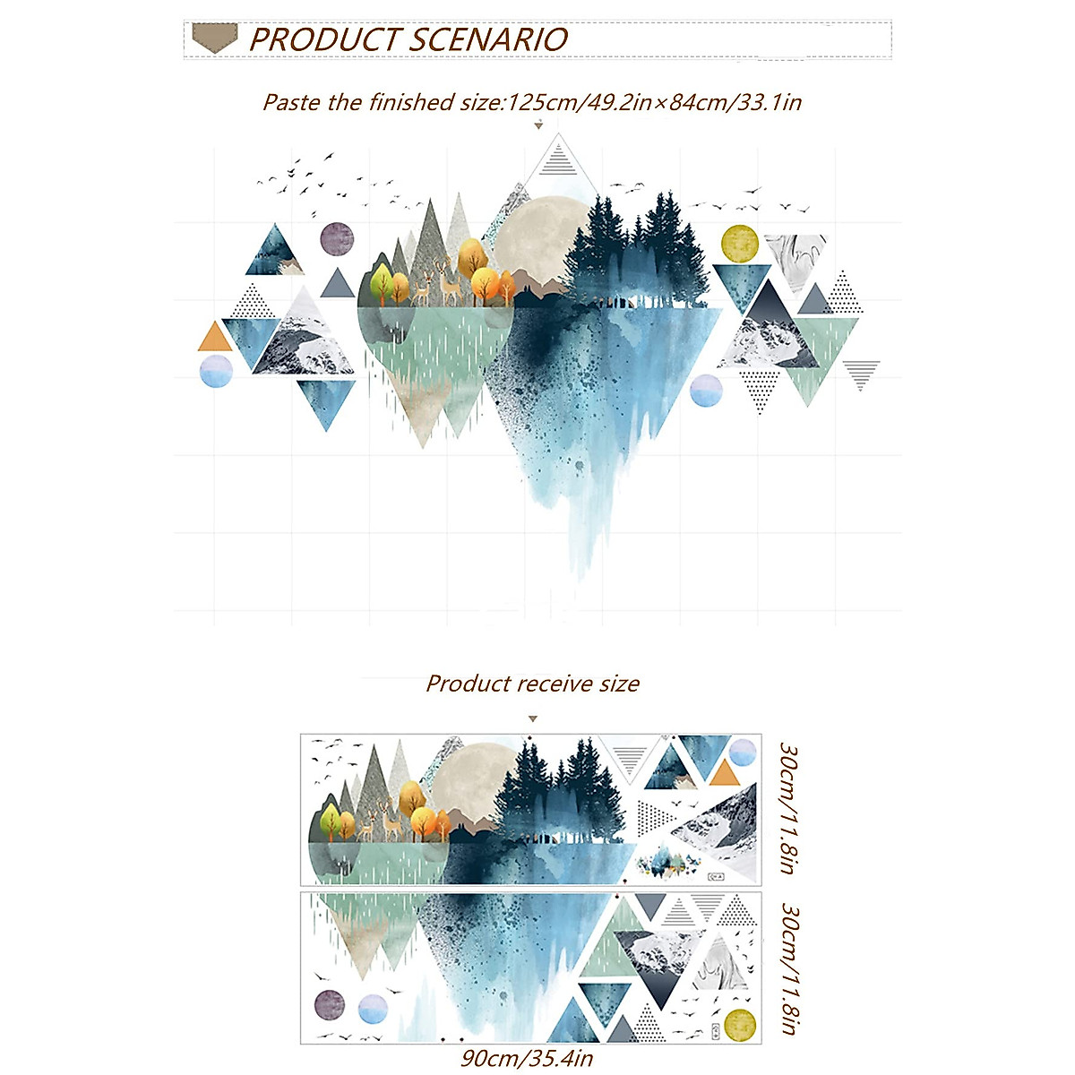 Arawat Abstract Wall Stickers & Murals Living Room Mountain Wall Decals for Bedroom Removable Geometric Wall Decal Decorations Kids Nursery Wall Decor 3D Forest Wall Decal Decorations Peel and Stick